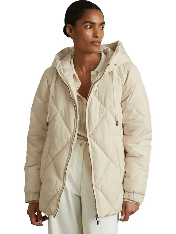 REISS Thea Quilted Puffer Coat - Cream