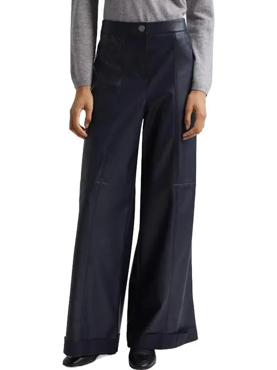 MM BY MAX MARA Mm Marina Faux Leather Wide Leg Pants - Navy