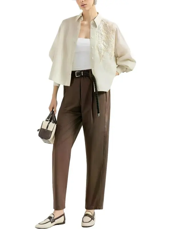 Brunello Cucinelli Straight Leg Trousers With Monili Chain Detail - Brown