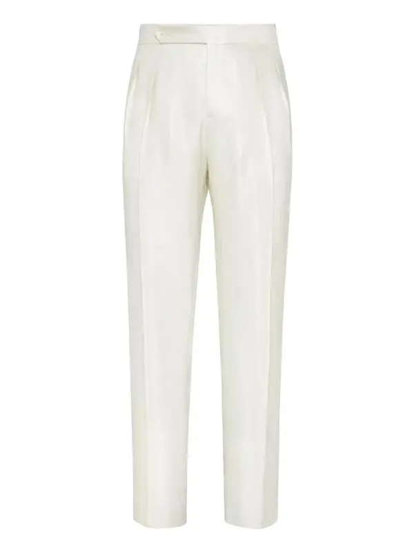 Brunello Cucinelli Pleat-detail Tuxedo Trousers - Neutrals