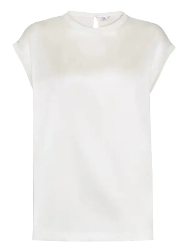 Brunello Cucinelli Monili-embellished Satin T-shirt - White