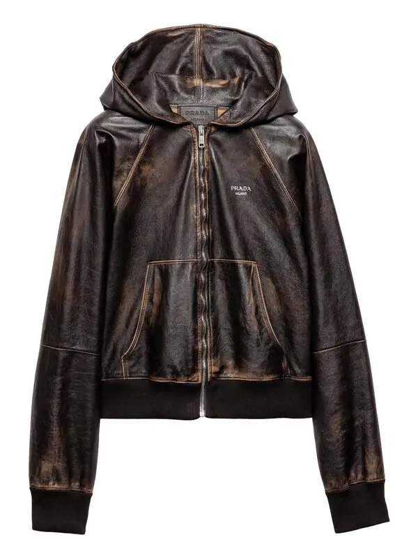 Prada Nappa Leather Hoodie Jacket - Brown
