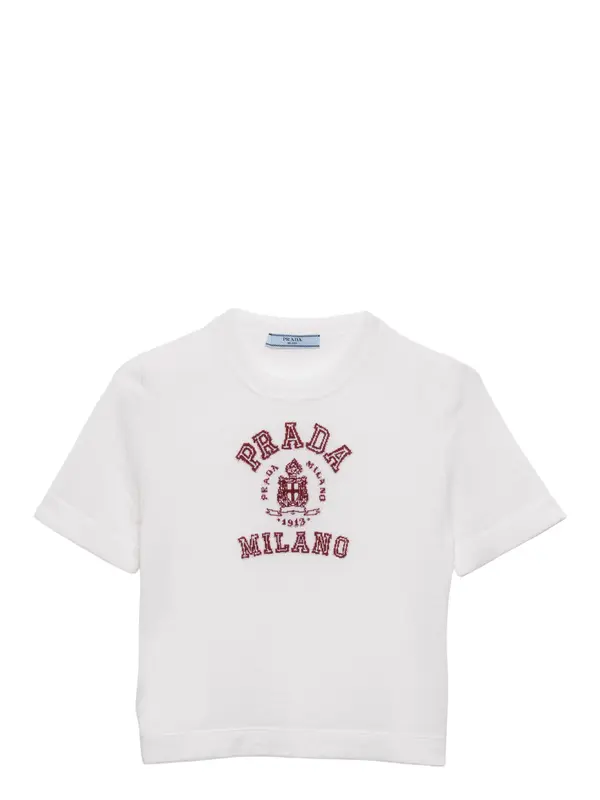 Prada Cashmere Intarsia T-shirt - White/burgundy