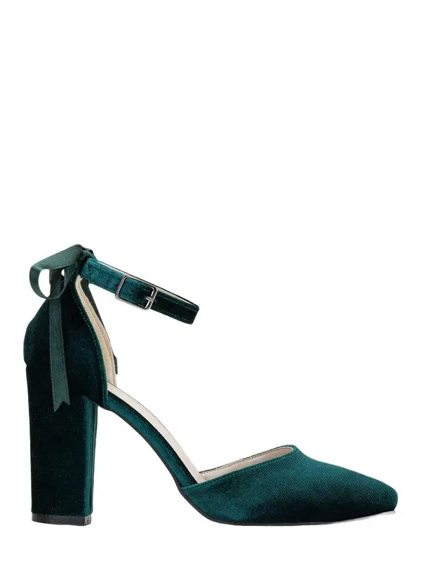 FOREVER & ALWAYS SHOES Jolie High Block Heels With Ribbon - Emerald Green