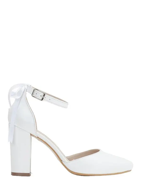 FOREVER & ALWAYS SHOES Jolie High Block Heels With Ribbon Detailing - White