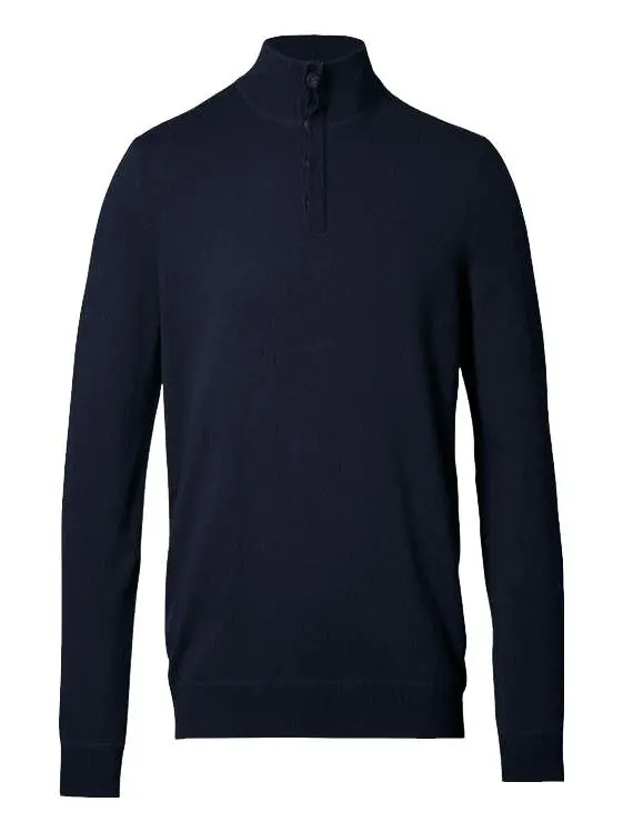 CHARLES TYRWHITT Merino Cashmere Button-neck Sweater - Navy