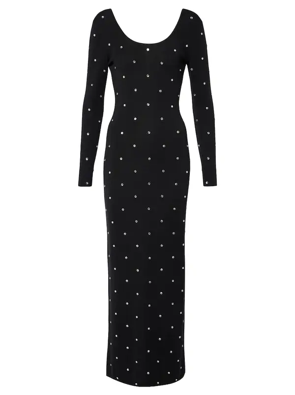 Versace Crystal-embellished Virgin Wool Midi Dress - Black