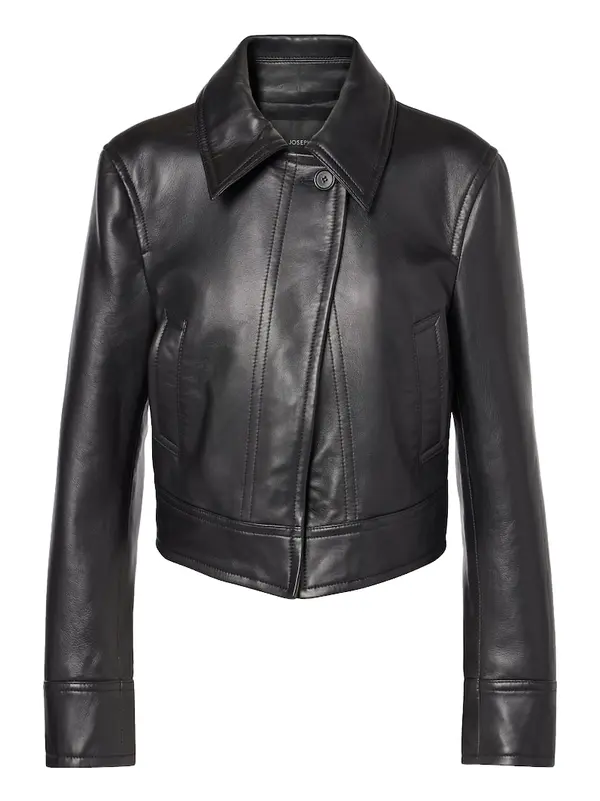 JOSEPH Caron Cropped Leather Jacket - Black