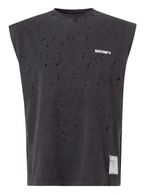 Satisfy Mothtech Muscle Distressed Cotton T-shirt - Black