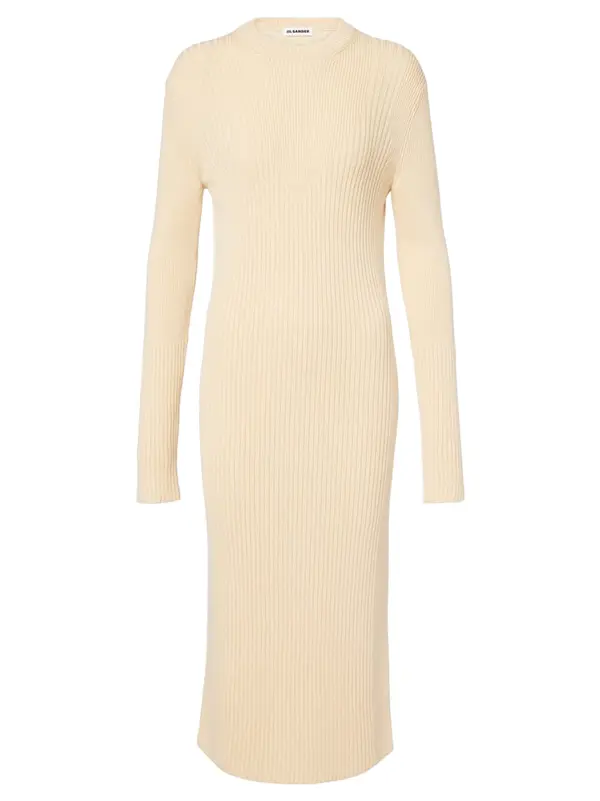 JIL SANDER Wool And Cotton Midi Dress - Beige