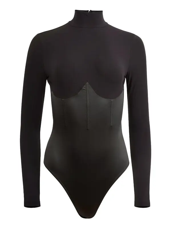 Fleur Du Mal Mock Neck Long Sleeve Bodysuit - Black