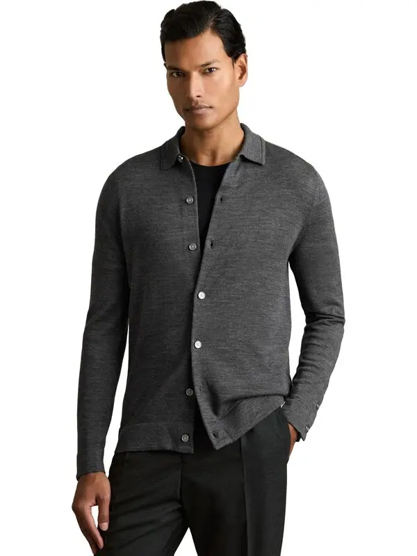 REISS Forbes Wool Button-through Cardigan - Derby Grey Marl