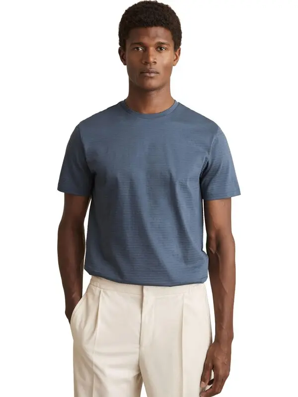 REISS Leo Mercerised-cotton Ribbed T-shirt - Airforce Blue