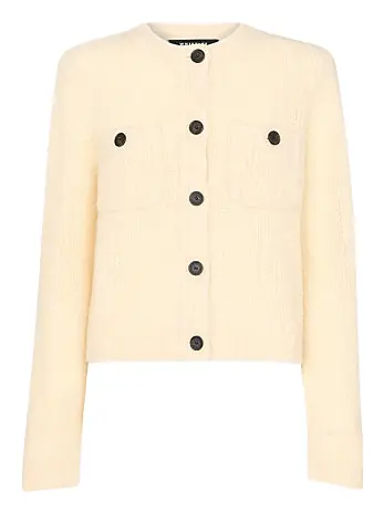 Whistles Round-neck Textured Wool-blend Cardigan - Cream