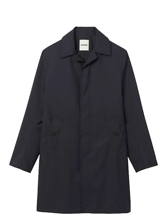 Sandro Lapel-collar Regular-fit Technical Wool-blend Coat - Bleus