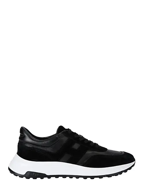 Hogan Hyperlight Branded Leather And Suede Low-top Trainers - Blk/white