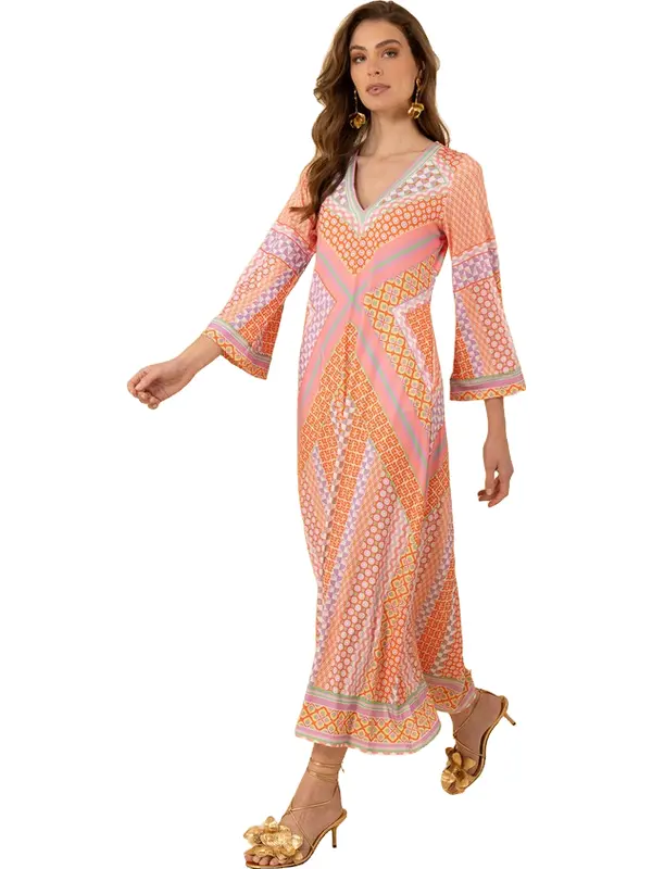 Hale Bob Henley Jersey Maxi Dress - Orange