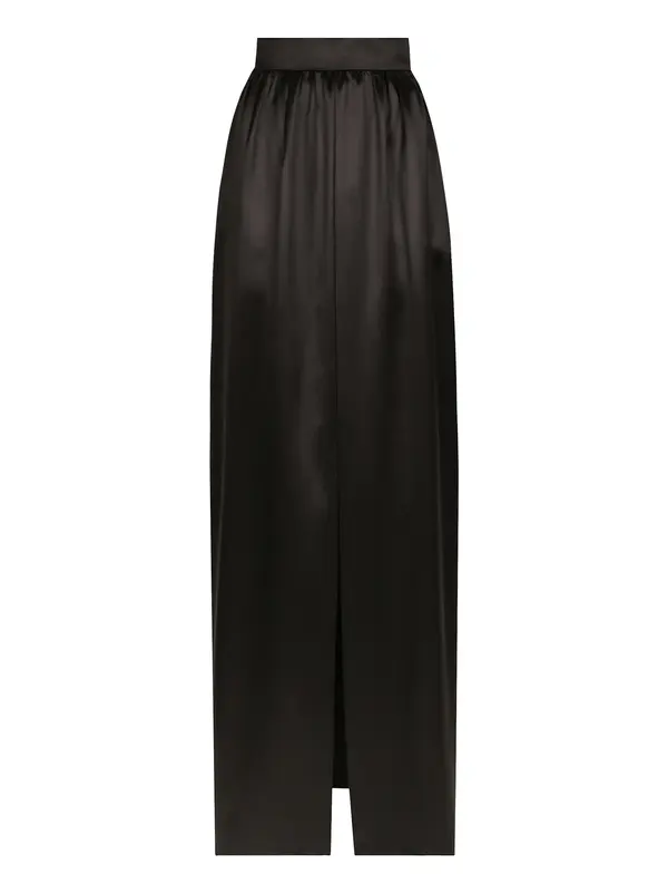 Dolce & Gabbana Long Silk Satin Skirt With Slit - Black