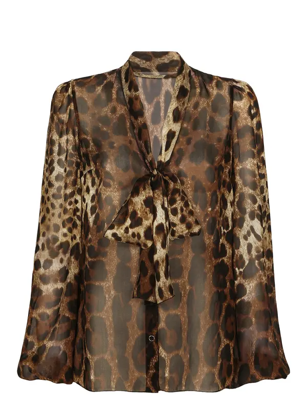 Dolce & Gabbana Leopard-print Chiffon Pussy-bow Shirt - Animal Print