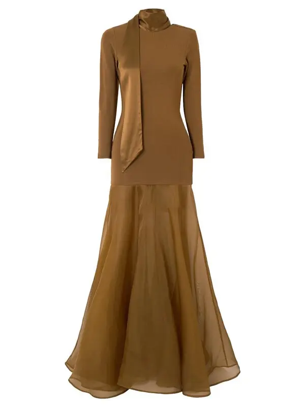 ESSE STUDIOS Aire Scarf-effect Satin-trimmed Maxi Dress - Brown