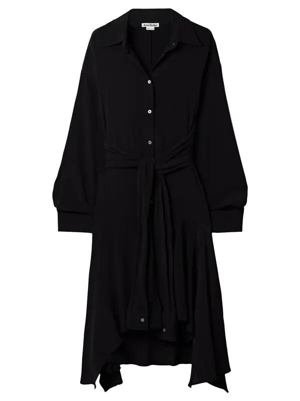 Acne Studios Convertible Asymmetric Belted Midi Shirt Dress - Black
