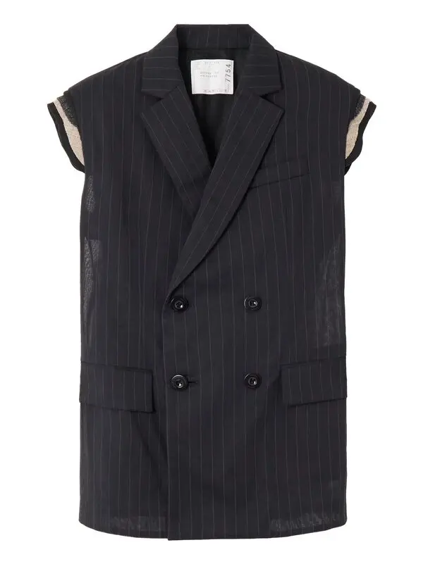 Sacai Pinstriped Cotton-voile Vest - Black