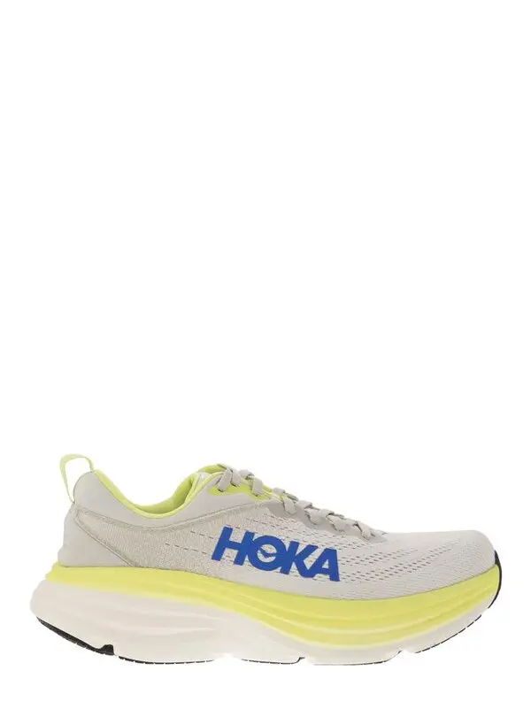 Hoka Bondi 8 Sports Shoe - Light Grey/yellow