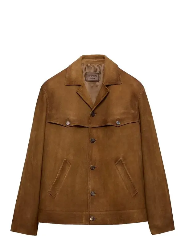 Prada Straight-cut Waxed Suede Blouson - Brown
