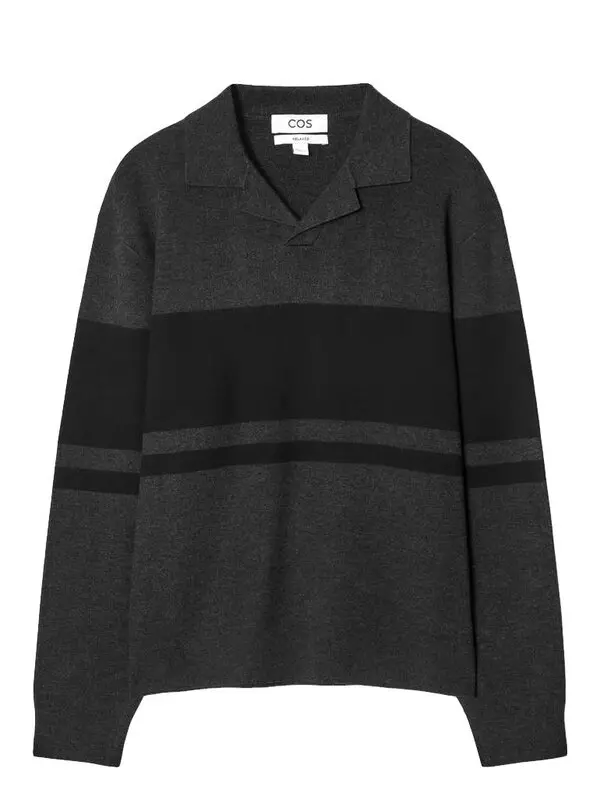 Cos Striped Double-faced Knitted Polo Shirt - Gray