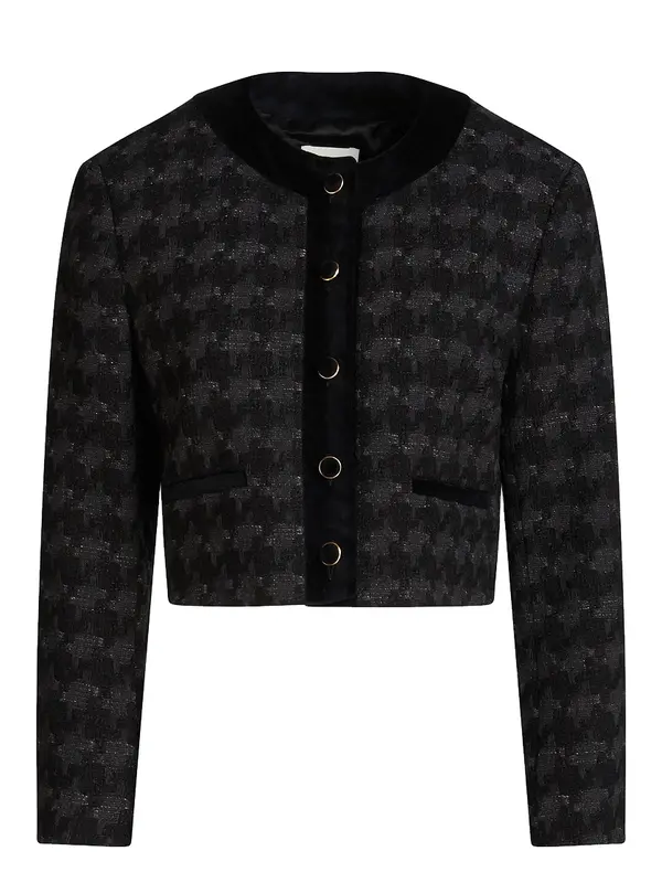 Sandro Cropped Houndstooth Cotton-blend Jacket - Black