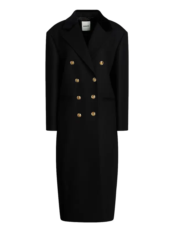 Sandro Double-breasted Wool-blend Twill Coat - Black