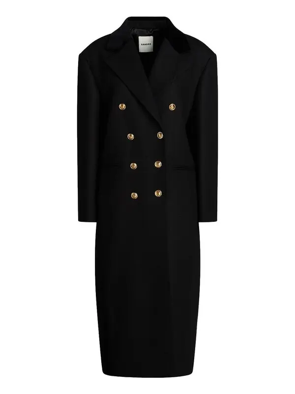 Sandro Double-breasted Wool-blend Twill Coat - Black
