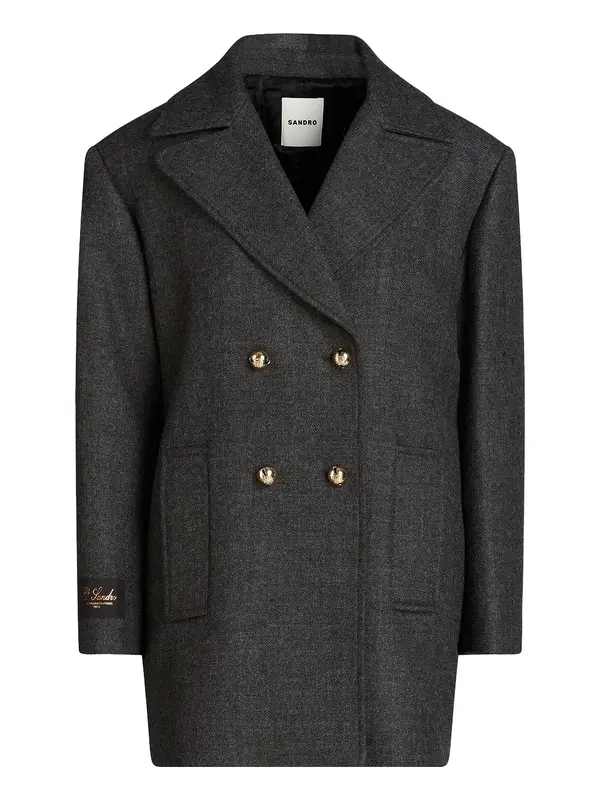 Sandro Double-breasted Wool-twill Coat - Dark Gray