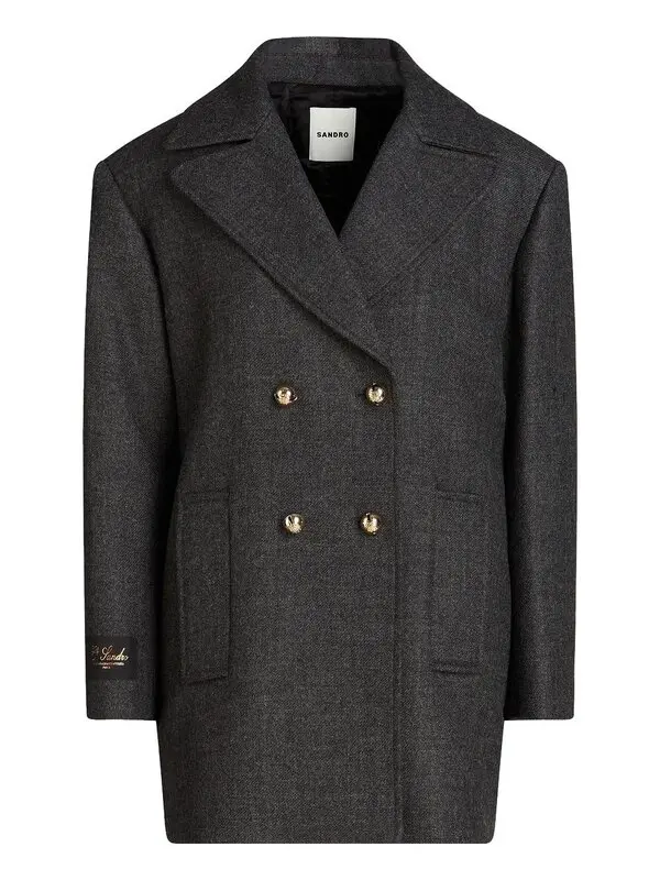 Sandro Double-breasted Wool-twill Coat - Dark Gray