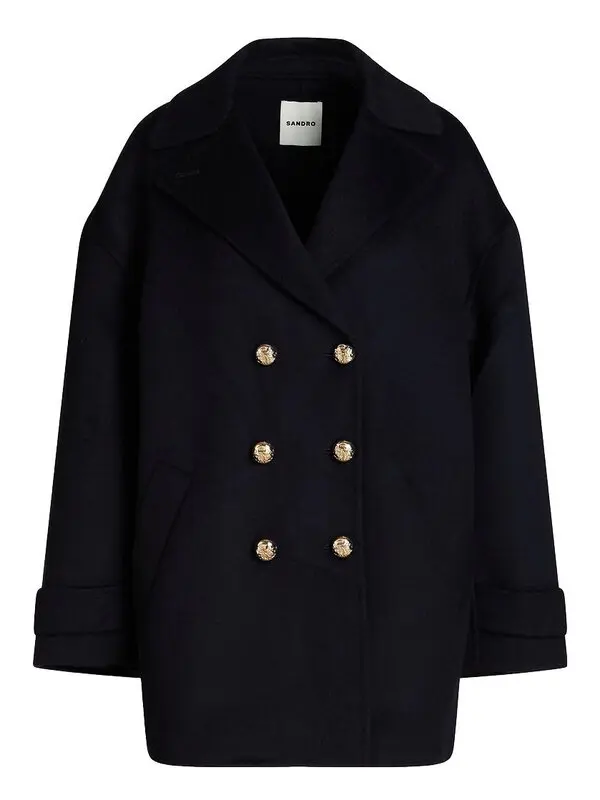 Sandro Double-breasted Wool-felt Coat - Navy