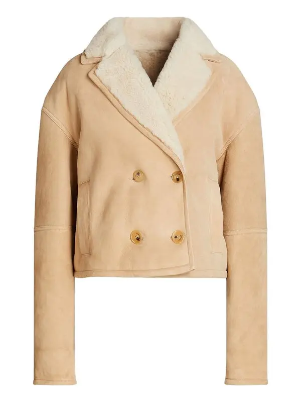 Sandro Double-breasted Shearling Jacket - Beige