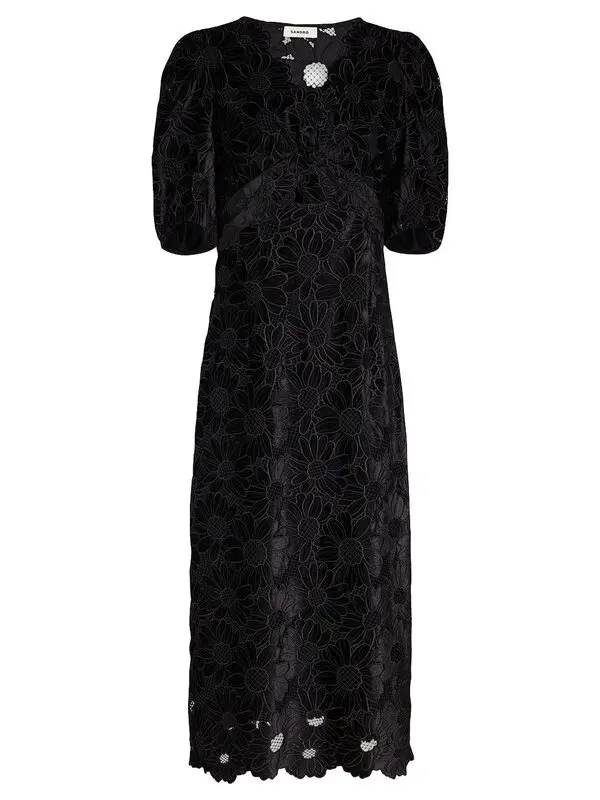 Sandro Cutout Guipure Lace And Velvet Midi Dress - Black