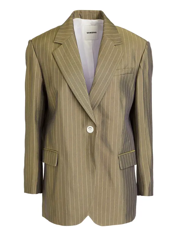 Sandro Pinstriped Twill Blazer - Army Green