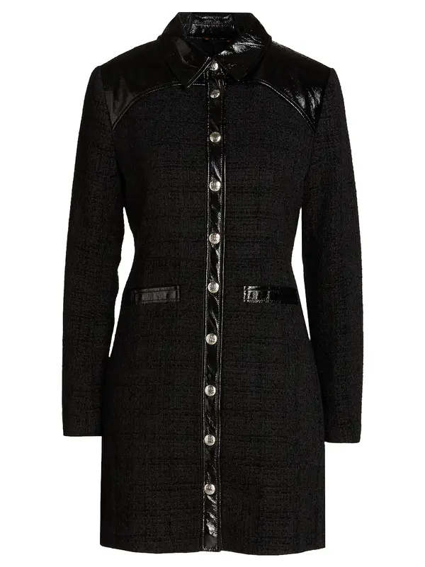 Maje Tweed Shirt Mini Dress - Black