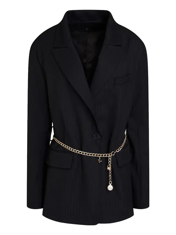 Maje Belted Pinstriped Crepe Blazer - Black