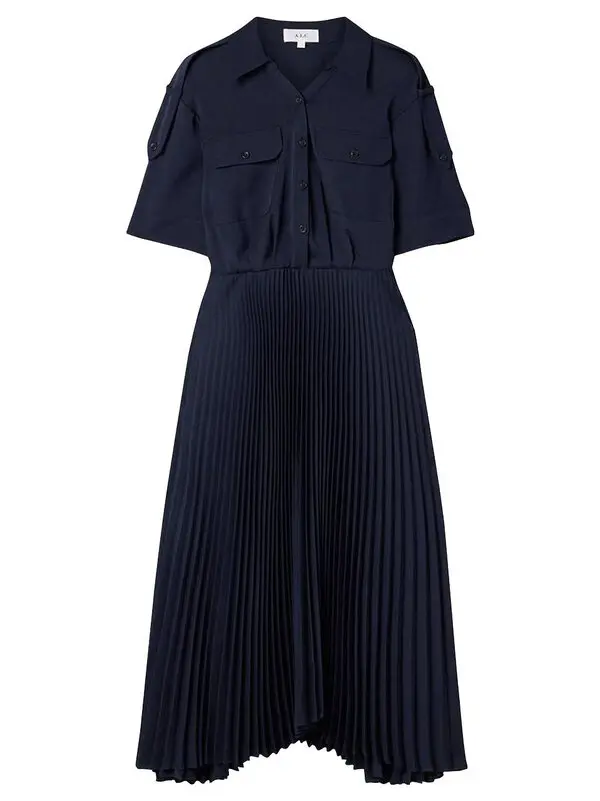 A.L.C. Liam Pleated Jersey Midi Dress - Navy