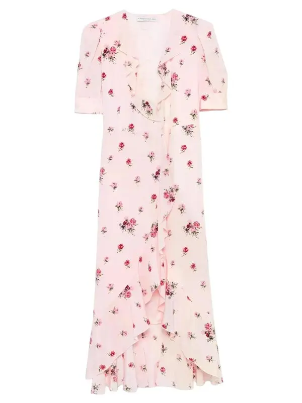 Alessandra Rich Floral Print Midi Dress - Pink