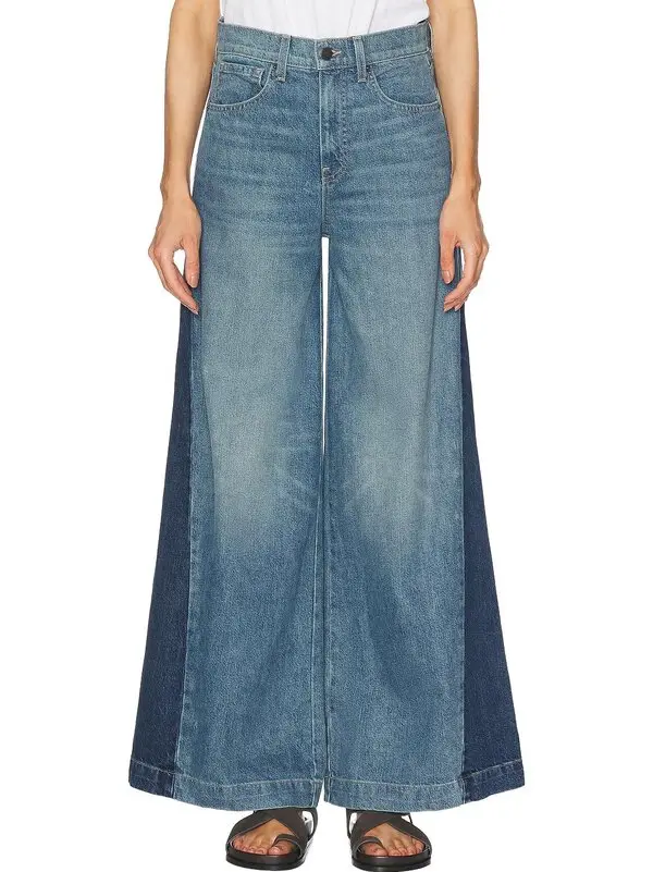 NILI LOTAN Ebony Wide Leg Jeans - Blue Denim Patchwork