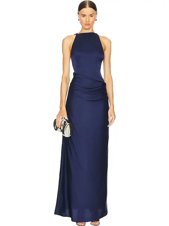 CEREN OCAK Satin Dress - Navy Blue