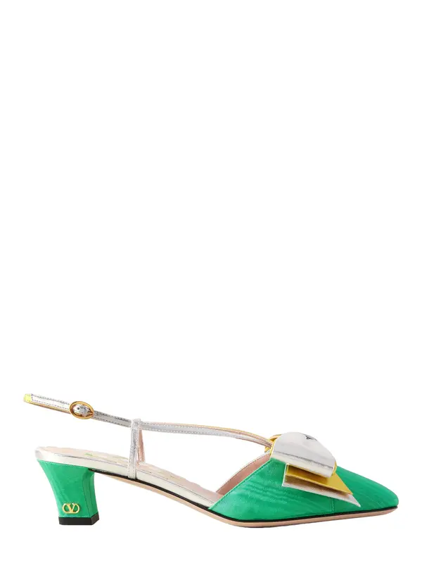 Valentino Garavani Bowow 45 Two-tone Leather And Moiré Slingback Pumps - Green