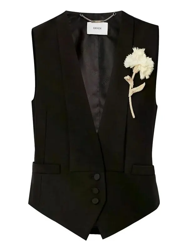 Erdem Carnation Brooch-detail Waistcoat - Black