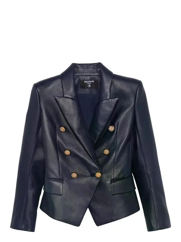 Balmain Leather Double-breasted Blazer - Blue