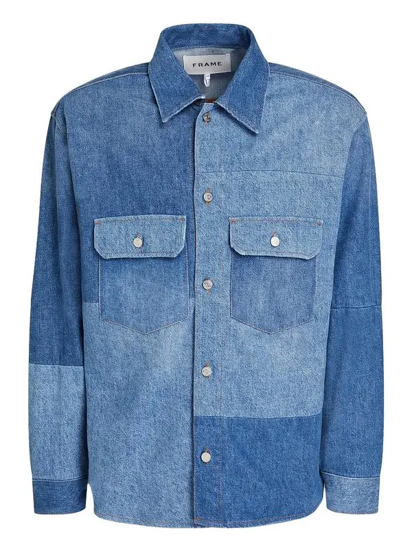 FRAME Paneled Denim Shirt - Mid Denim