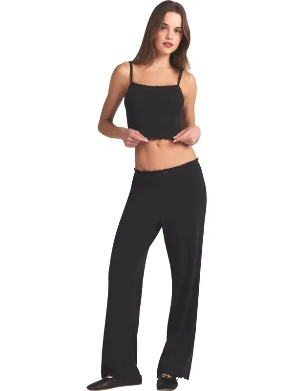 SKIMS Logo Pointelle Straight Leg Pant - Soot