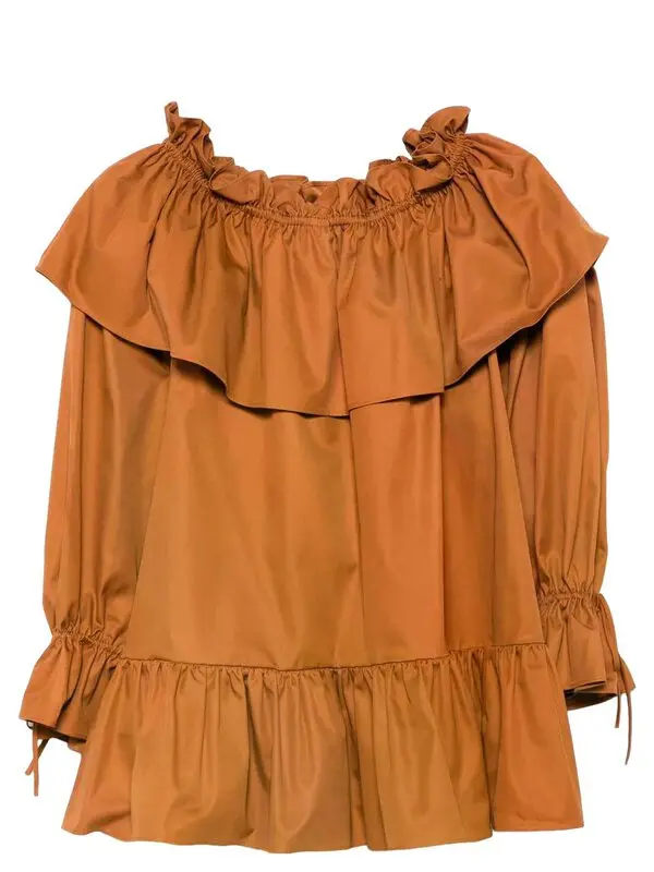 Saint Laurent Mini Ruffled Off-shoulder Dress - Brown